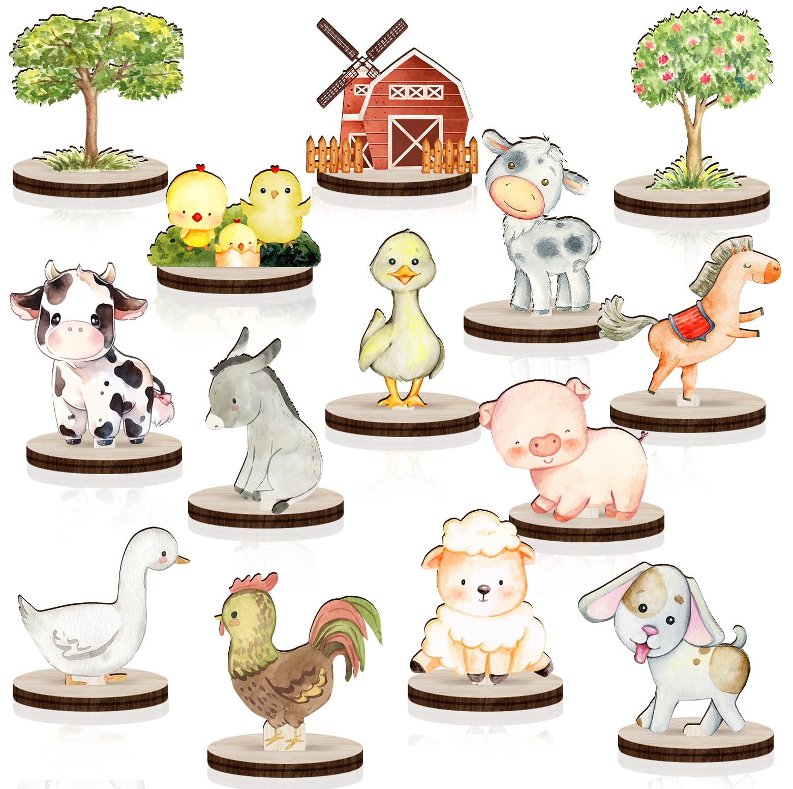 Amazon.com: 14Pcs Farm Animals Wood Table Centerpieces Farm Creatures ...