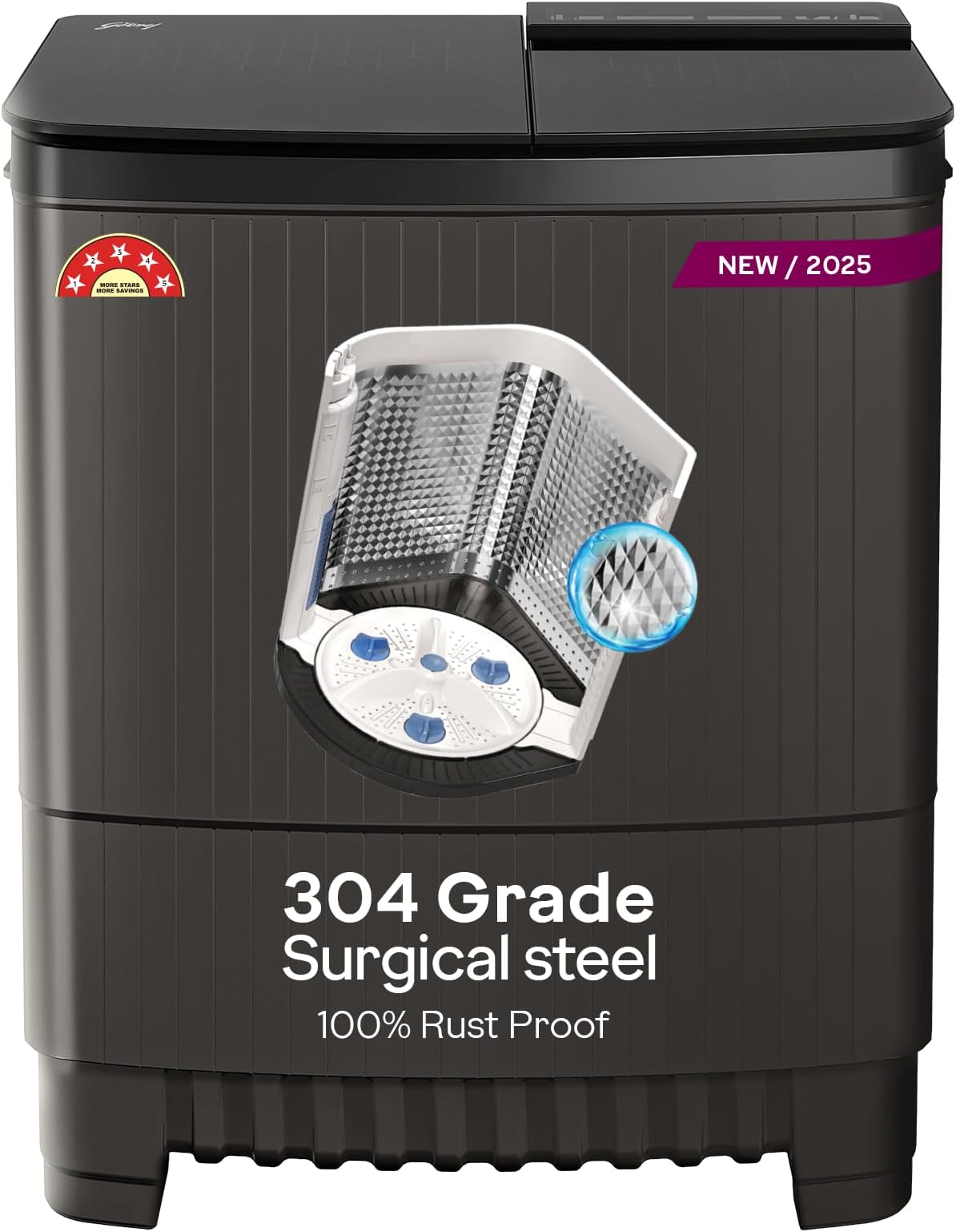 Lloyd 8.0 Kg Semi Automatic Top Load Washing Machine GLWMS80DDGAC, Dark ...