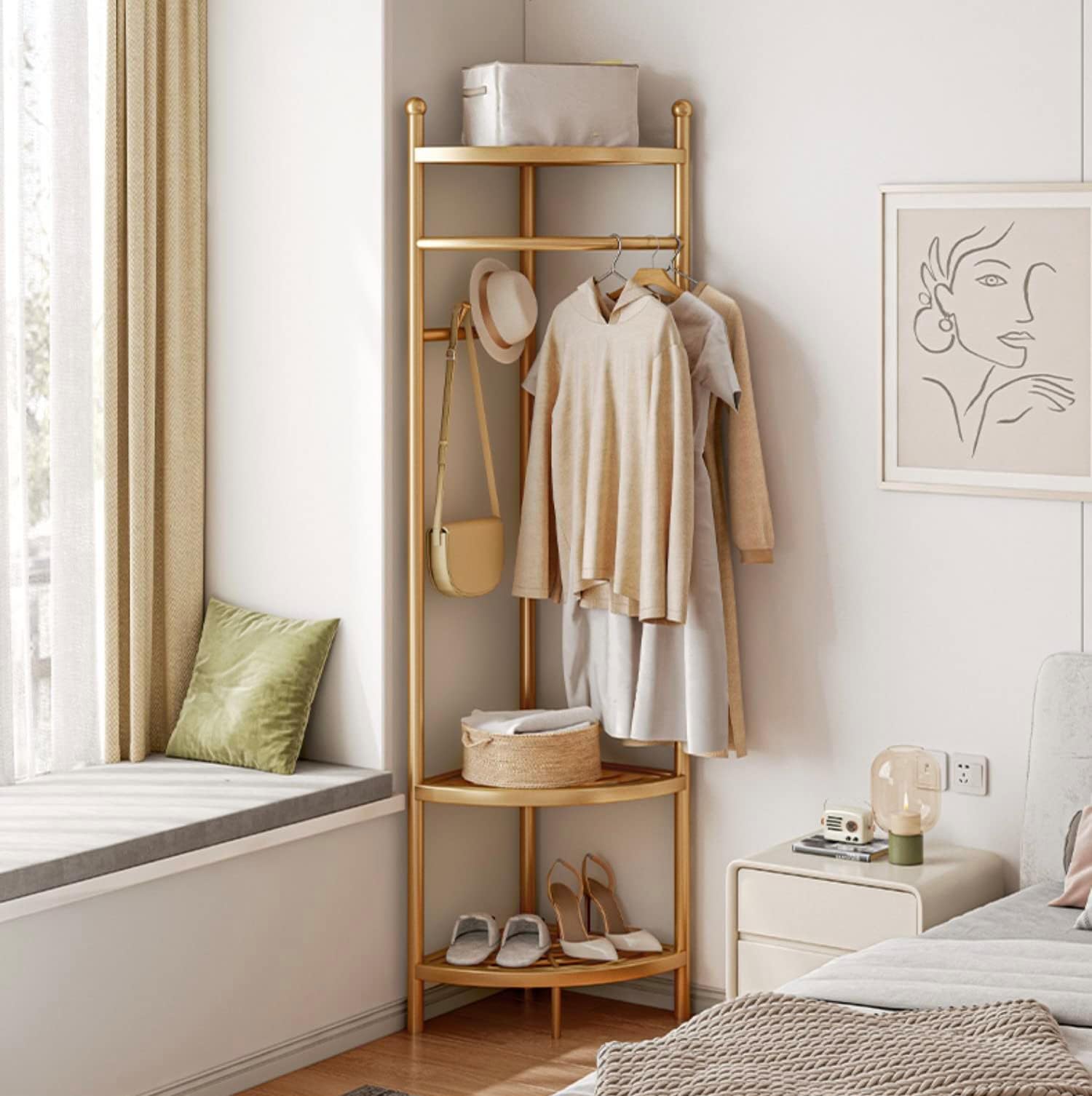 Corner Coat Rack with Hooks Freestanding Hall Tree with Shoe Bench ...