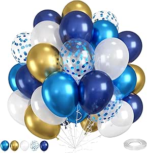 Amazon.com: Navy Blue and Gold Balloons,12 Inch Pearl Night Blue Metallic Gold White and ...