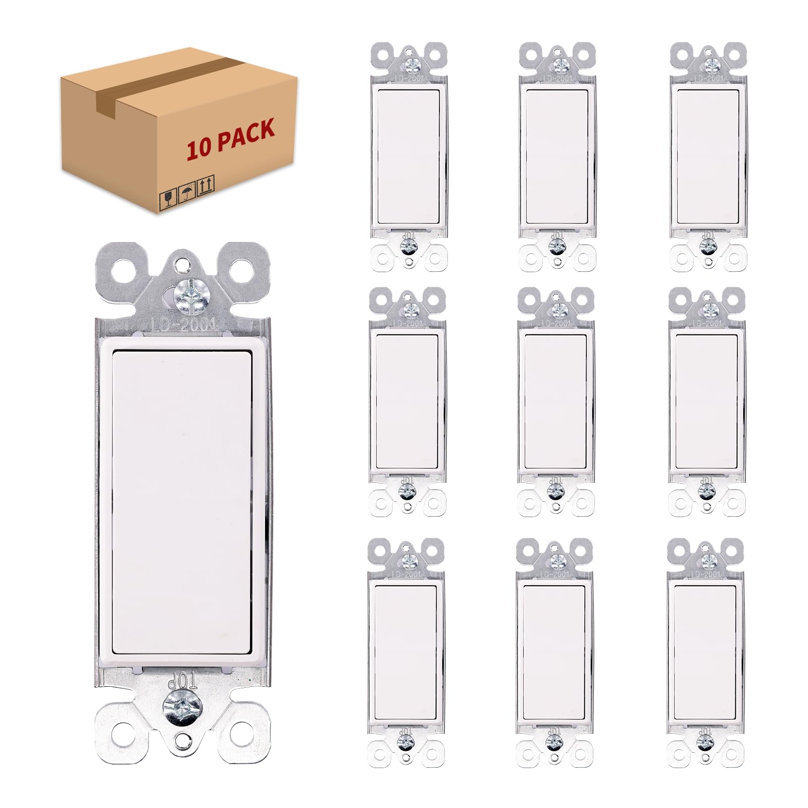 10 Pack Single Pole Decora Wall Light Switch, 15A 120/277V, On/Off ...