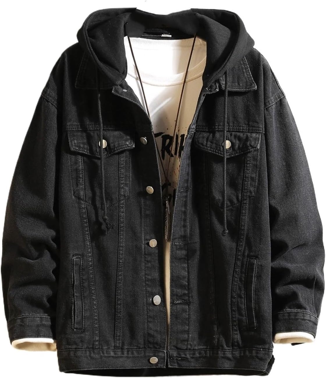 Denim Jacket Men Hooded Casual Men Jean Jackets Turn Down Collar Denim ...