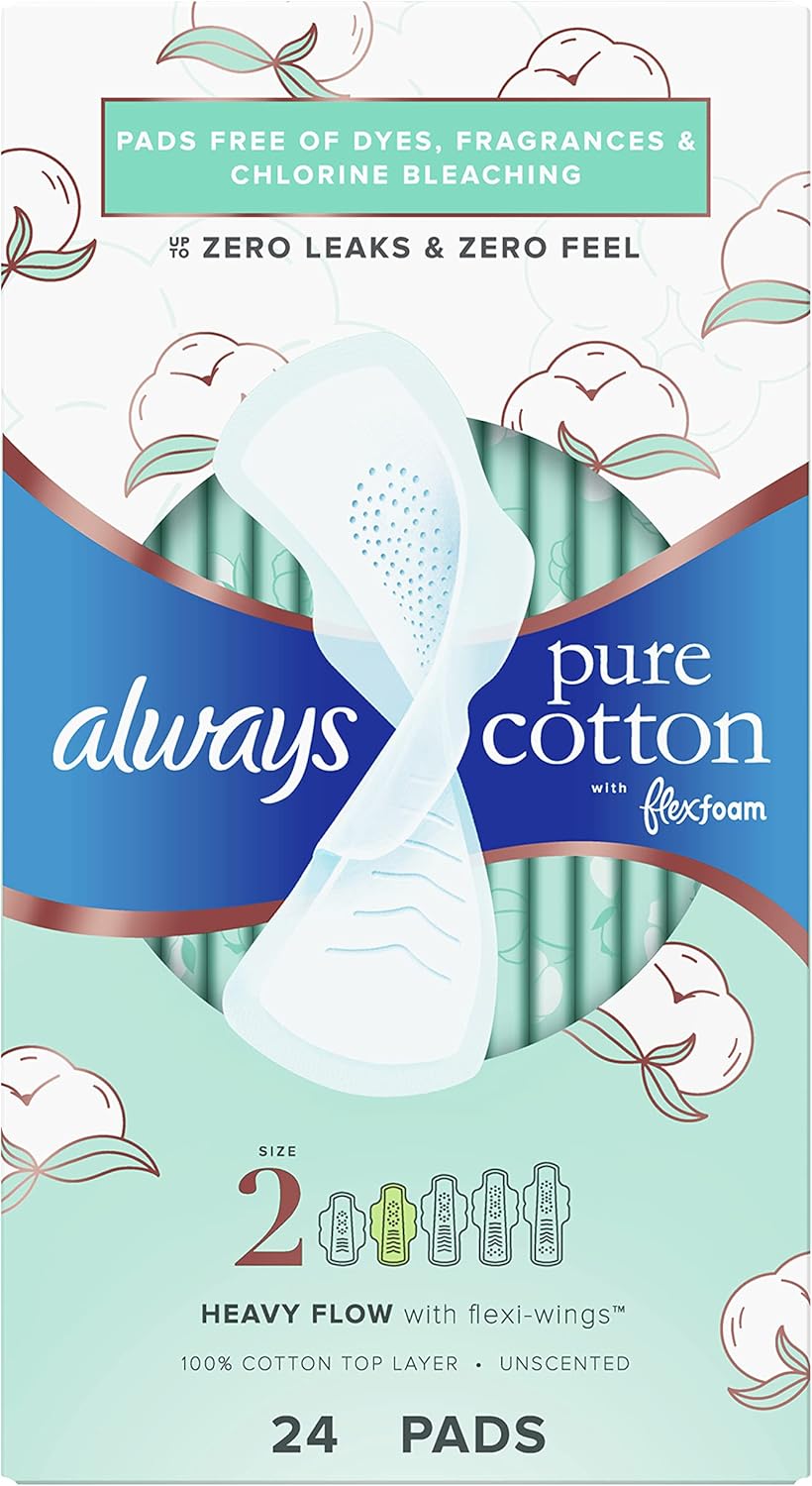 Amazon.com: Always, Pure Cotton with Flexfoam Pads Heavy Flow Size 2 ...