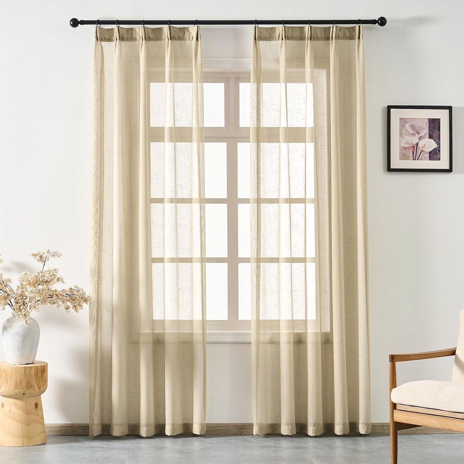 Amazon.com: Ftinala Taupe Sheer Curtains 102 Inch Long, Neutral Linen ...