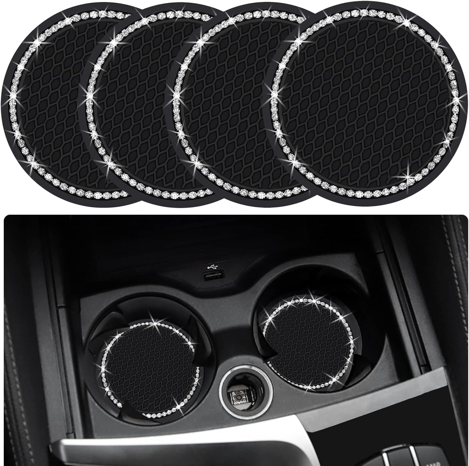 Bling Car Cup Coaster, 2.75 Inch Auto Car Cup Holder Insert Coasters ...