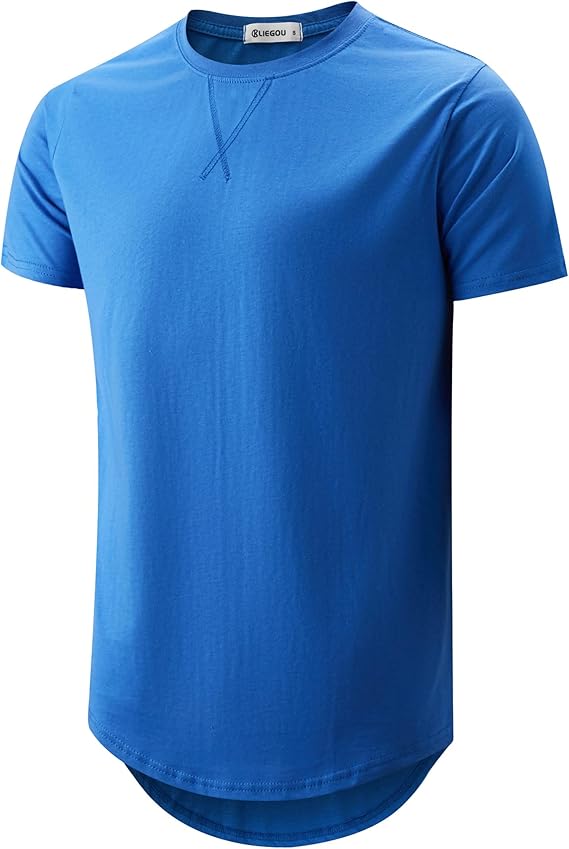 Amazon.com: KLIEGOU Mens 100% Cotton Hipster Hip Hop Longline Crewneck ...