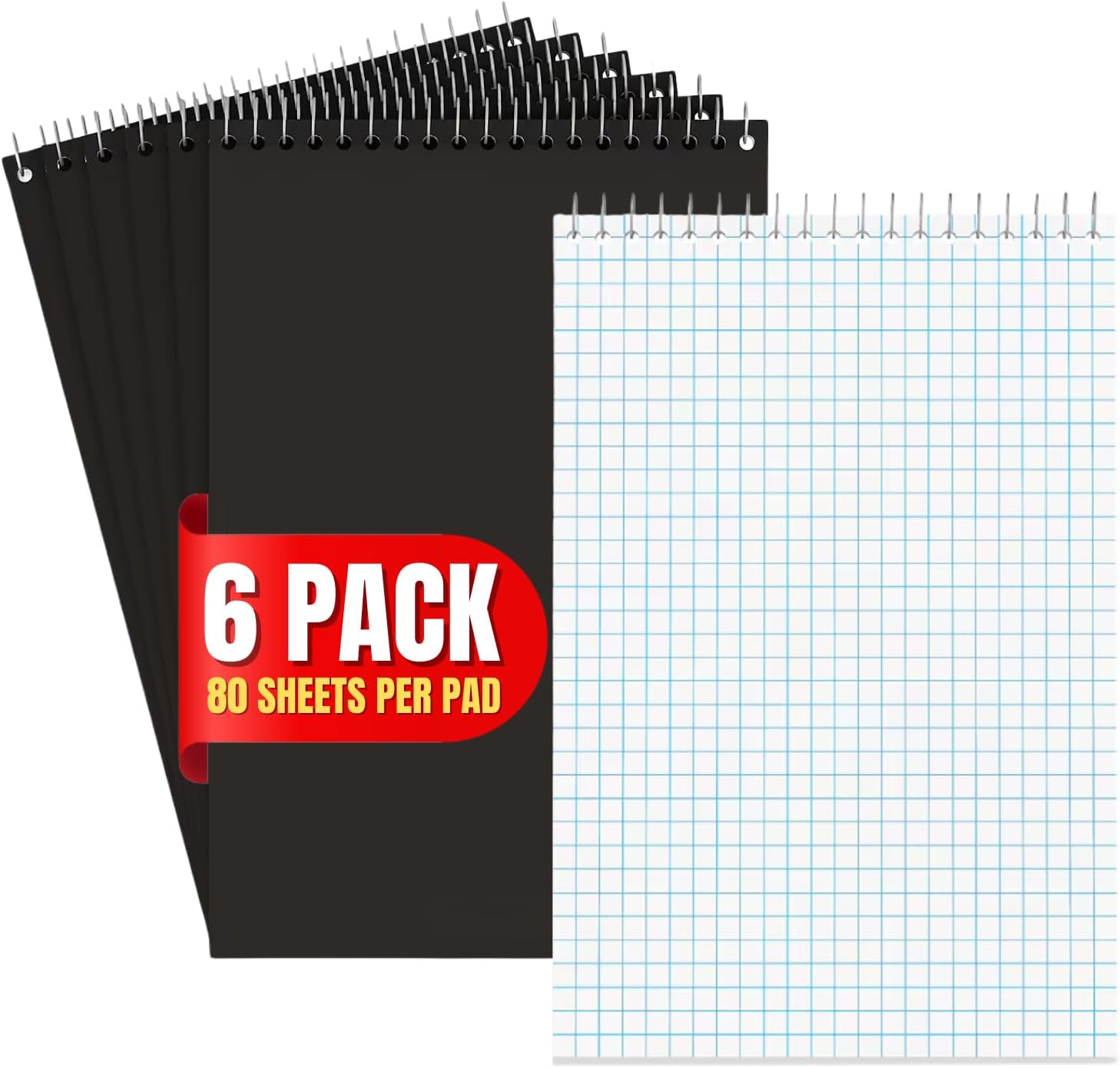 Amazon.com : 1InTheOffice Steno Pads Spiral 6x9 Quad Ruled, Graphing ...