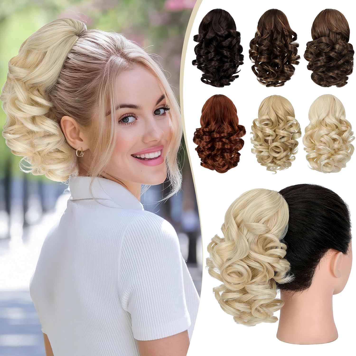 Amazon.com : FELENDY 9" Short Ponytail Extension Curly Claw Clip ...