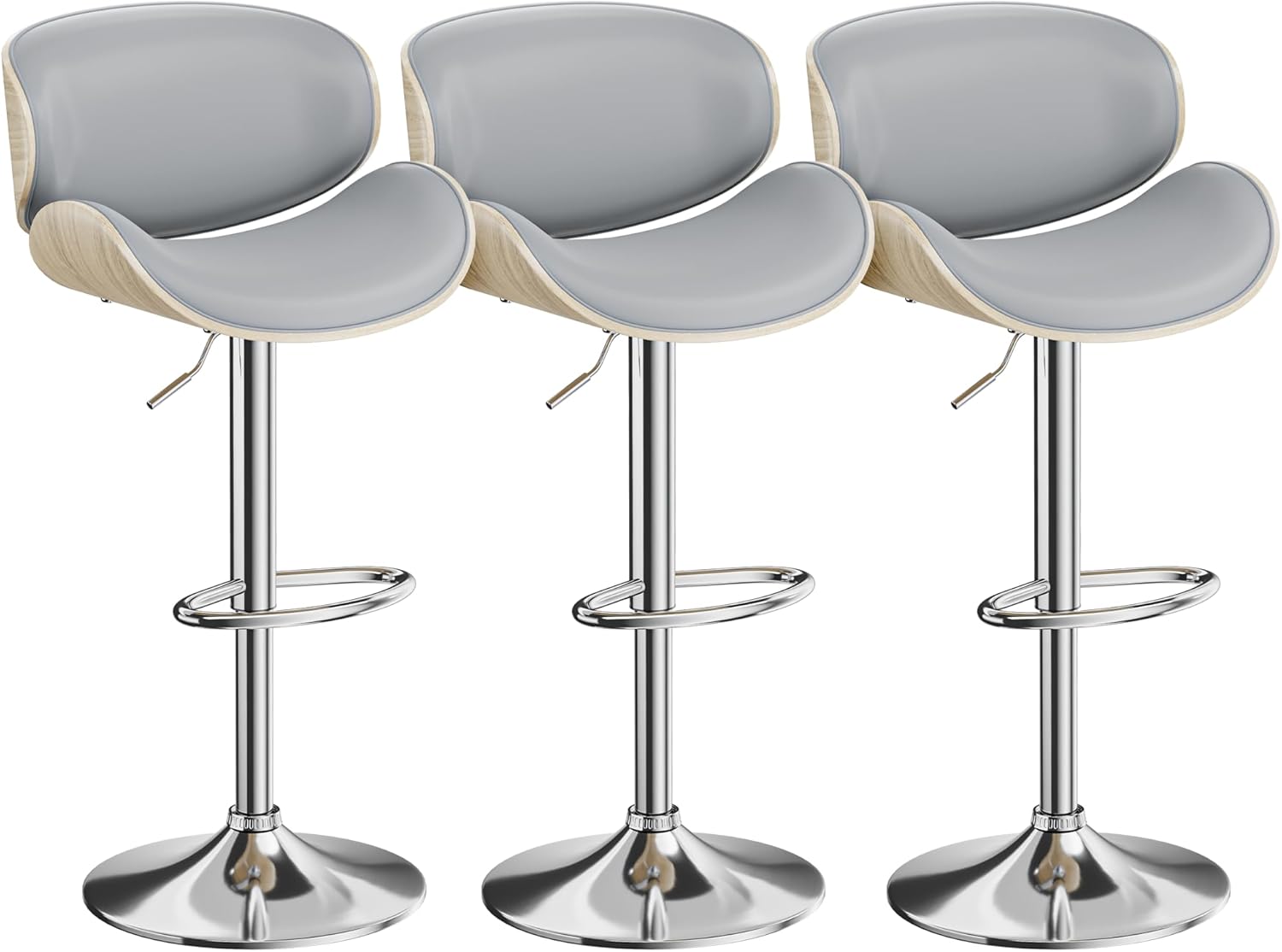 Amazon.com: Aowos Bar Stools Set of 3, Adjustable Swivel Leather Bar ...