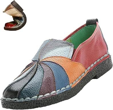 Amazon.com | Women's Leather Colorblock Slip-on Casual Shoes,Vintage ...