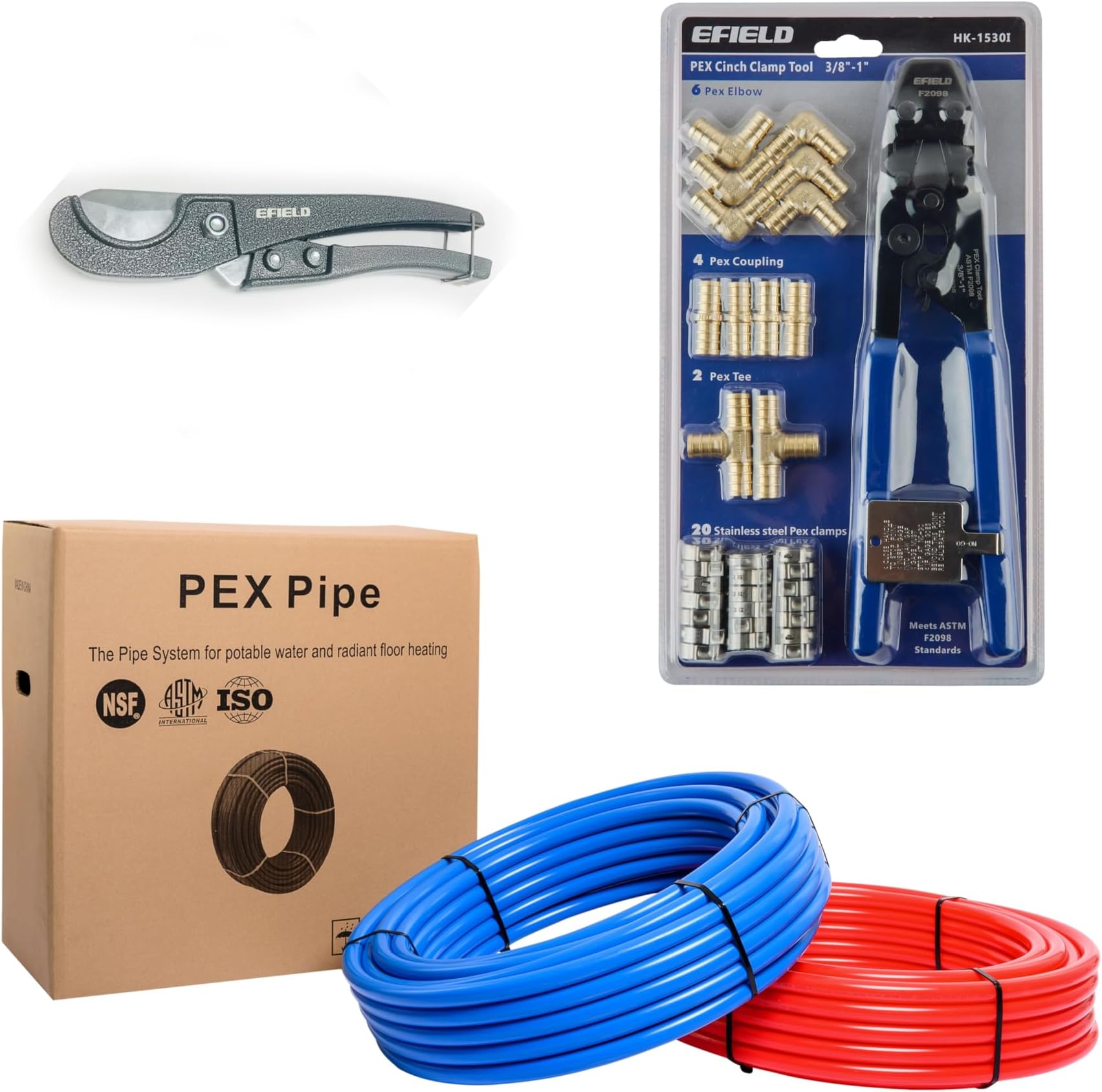 EFIELD Pex-b Pipe/Tool Combo, 1/2 inch 100 ft Length White Color with ...