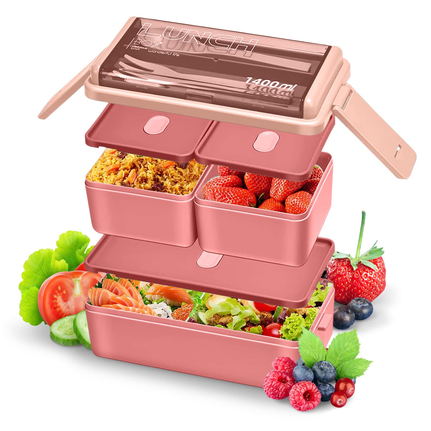 1400ml Stackable Lunch Box with Compartments – Bento Lunch Box for Kids ...