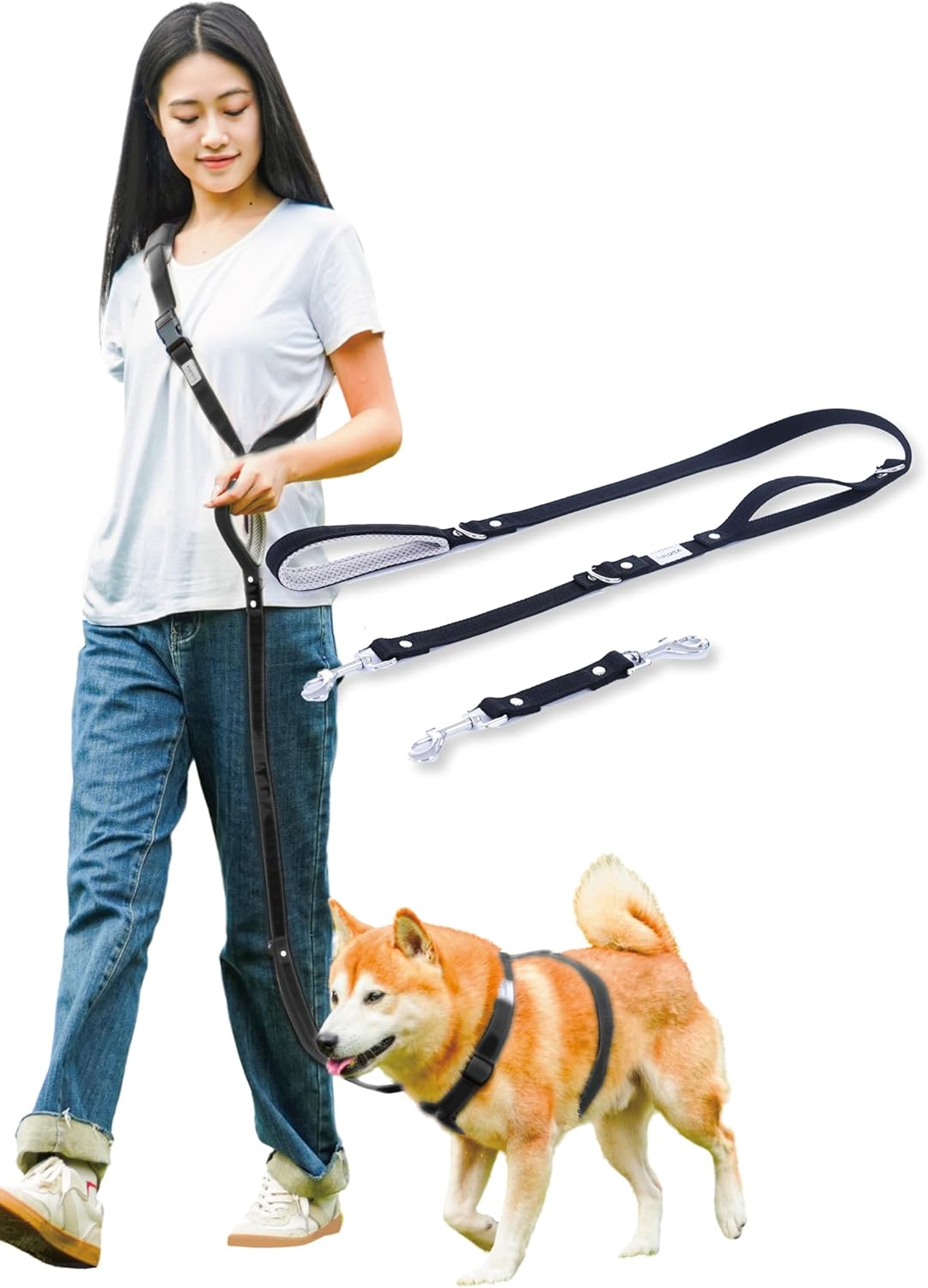 Amazon | [LaLUCA GOODS] 犬 ショルダーリード リード 小型犬 中型犬 大型犬 アドバンスモア ハンズフリー ブラック Cセット Sサイズ | LaLUCA GOODS ...