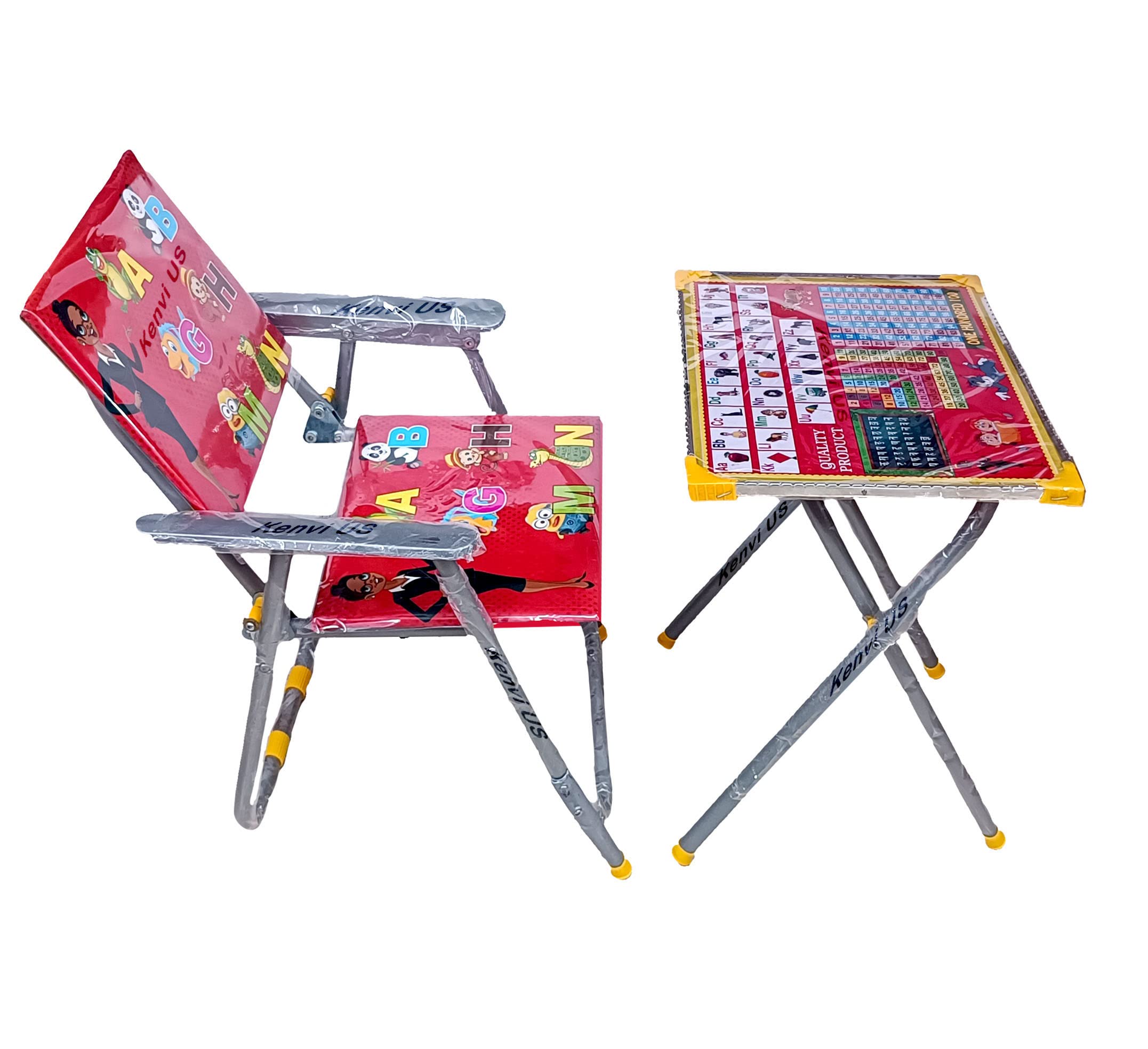 Enavij Printed Foldable Kids Study Table With Chair Set Abcd, 1234 ...