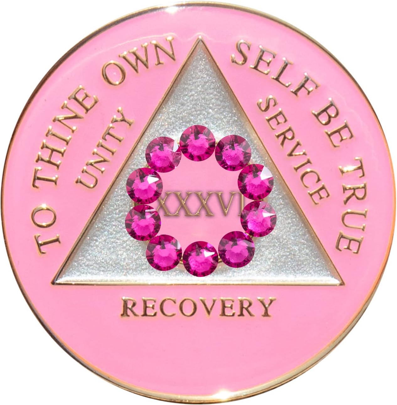 Amazon.com: Recovery Mint Sobriety Chip AA Unity Pink Crystallized (36 ...