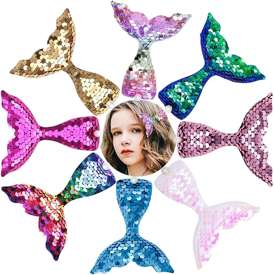 Amazon.com : 6 Pcs Mermaid Hair Clips for Girls, Aurora Sequins Fish ...