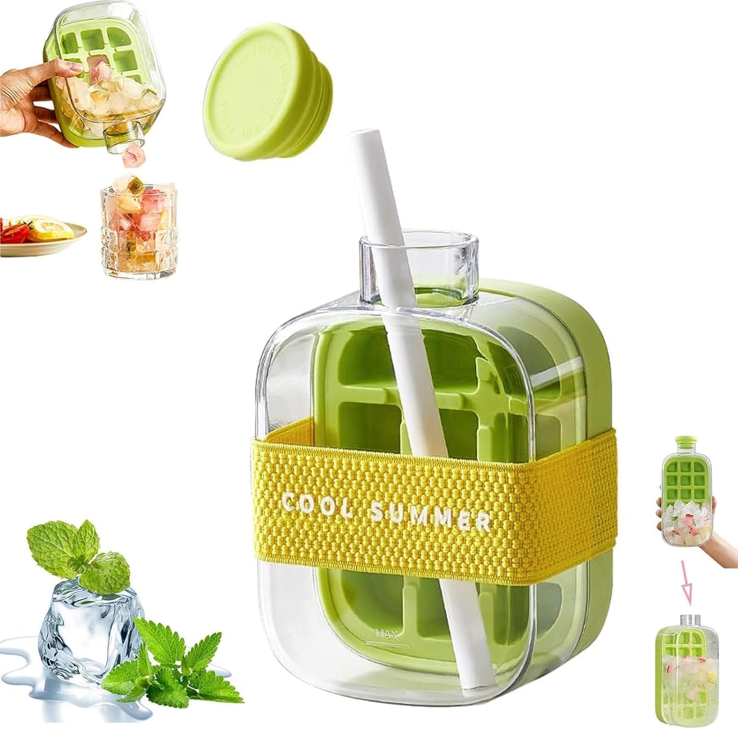 Amazon.com: Ice Cube Bottle, 2 in 1 Zero Touch Press Ice Cube Mold ...