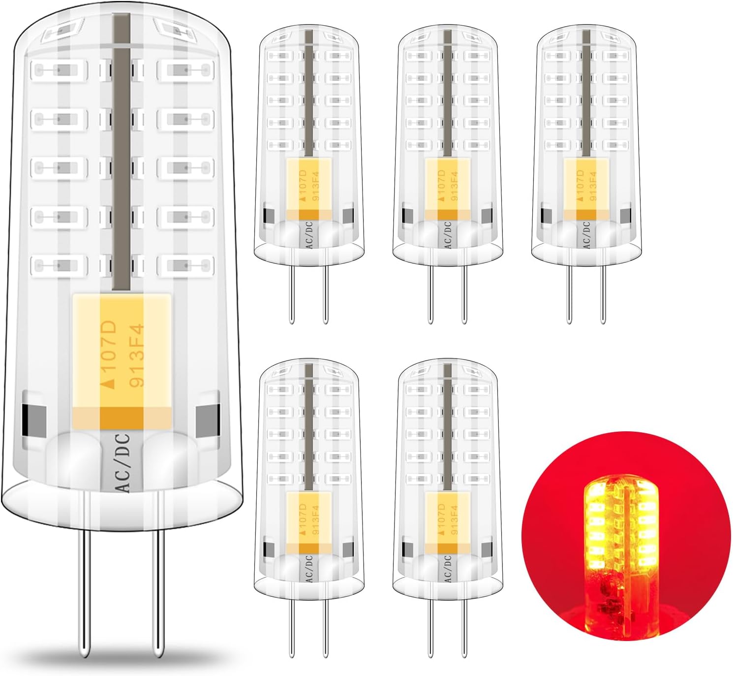 BROLSKUN Red G4 LED Bulb 12V Decoration Light G4 Bi Pin Bulb 2W G4 20W ...