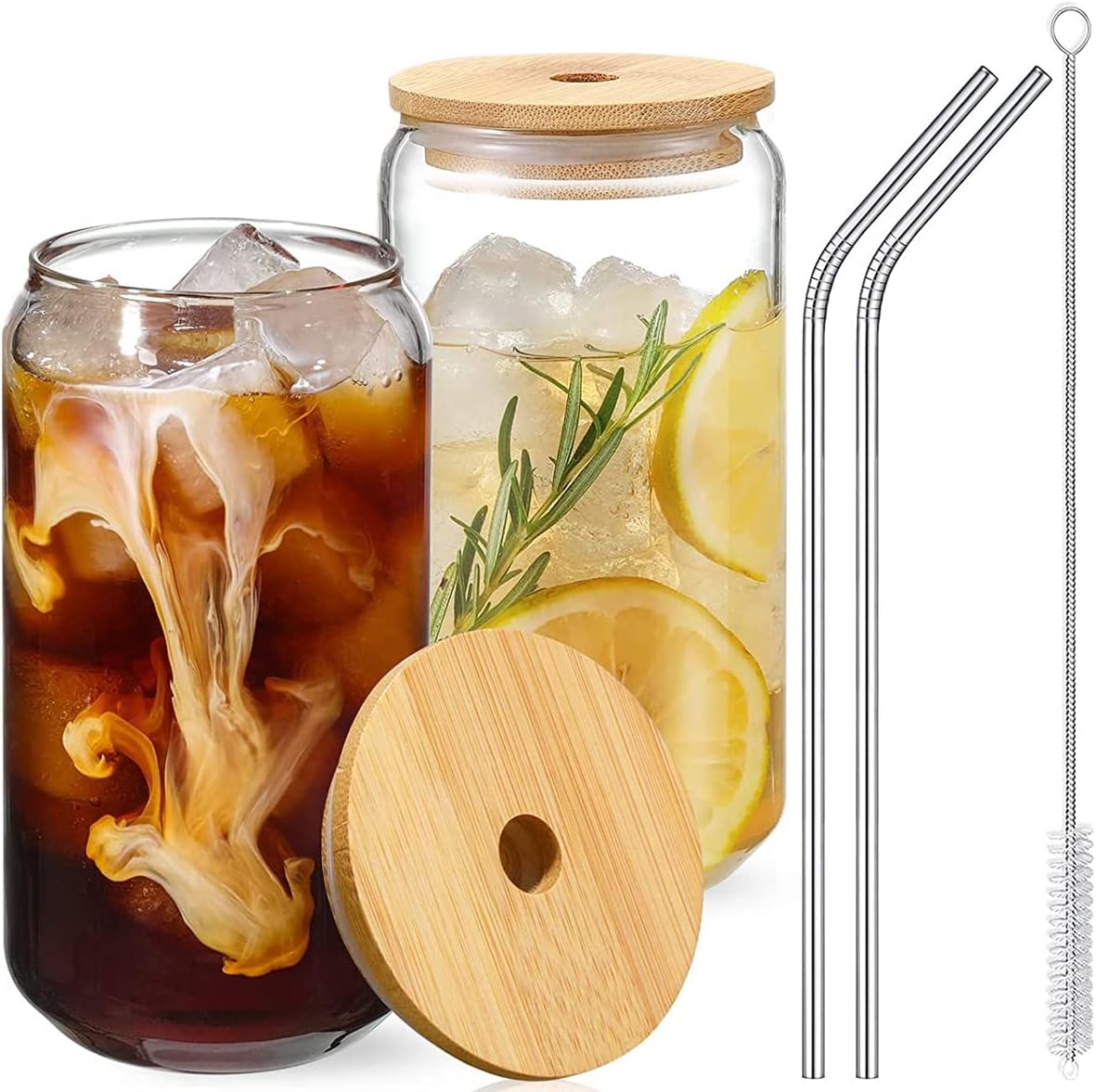 2st genomskinlig burk glas koppar med bambu lock och rostfritt stål ...