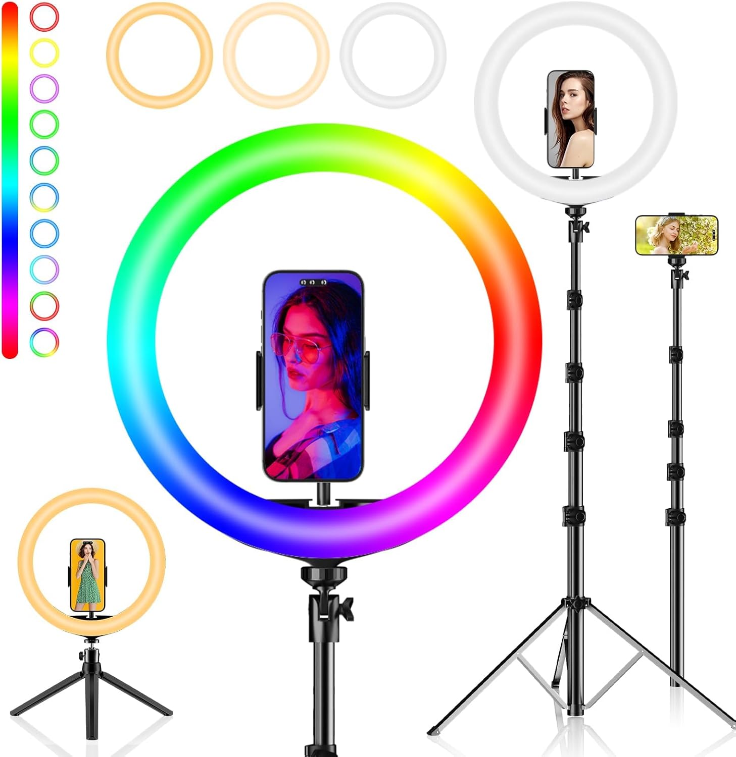 Amazon.co.jp: PEYOU 12インチリングライト 155cm【卓上スタンド付き 自撮り棒兼用】三脚 女優ライト 2つスマホ ...