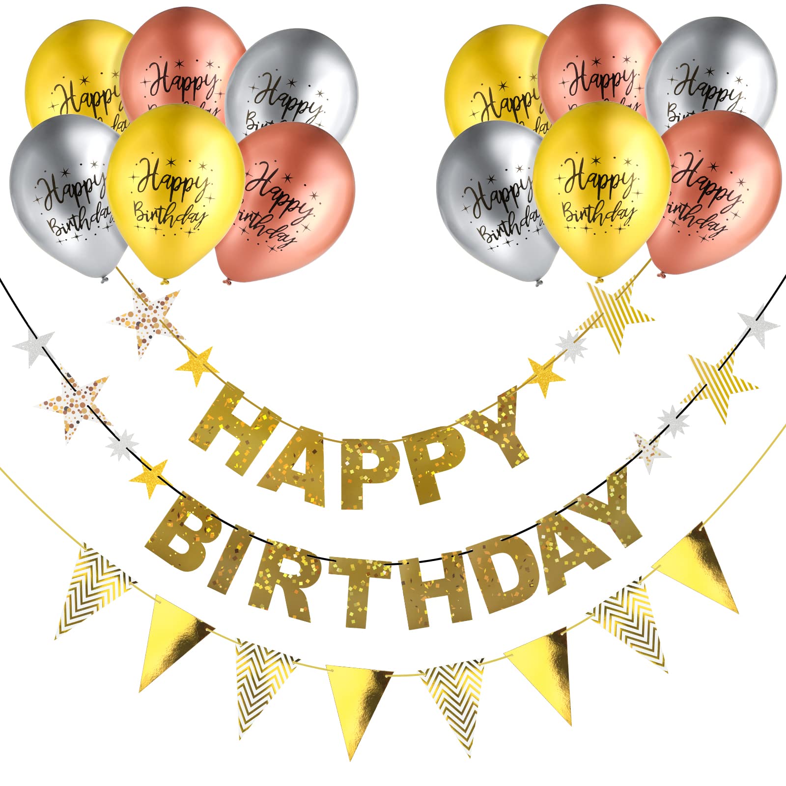 Buy jijAcraft 12 Pcs Gold Happy Birthday Decorations Kit, Happy ...