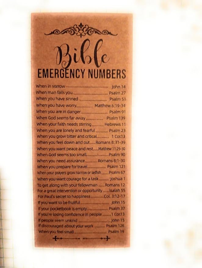 Amazon.com : Bible Emergency Numbers Reference Bookmark, Scripture ...
