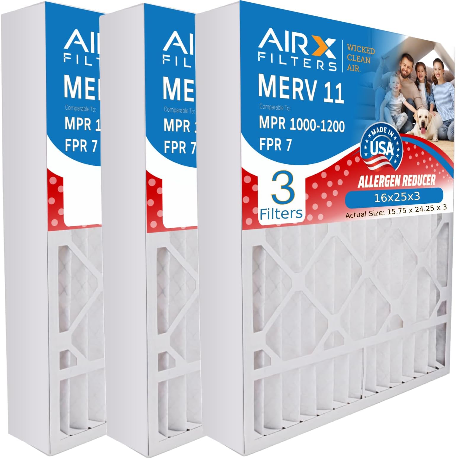 AIRX FILTERS WICKED CLEAN AIR. 16x25x3 Air Filter MERV 11 Compatible ...