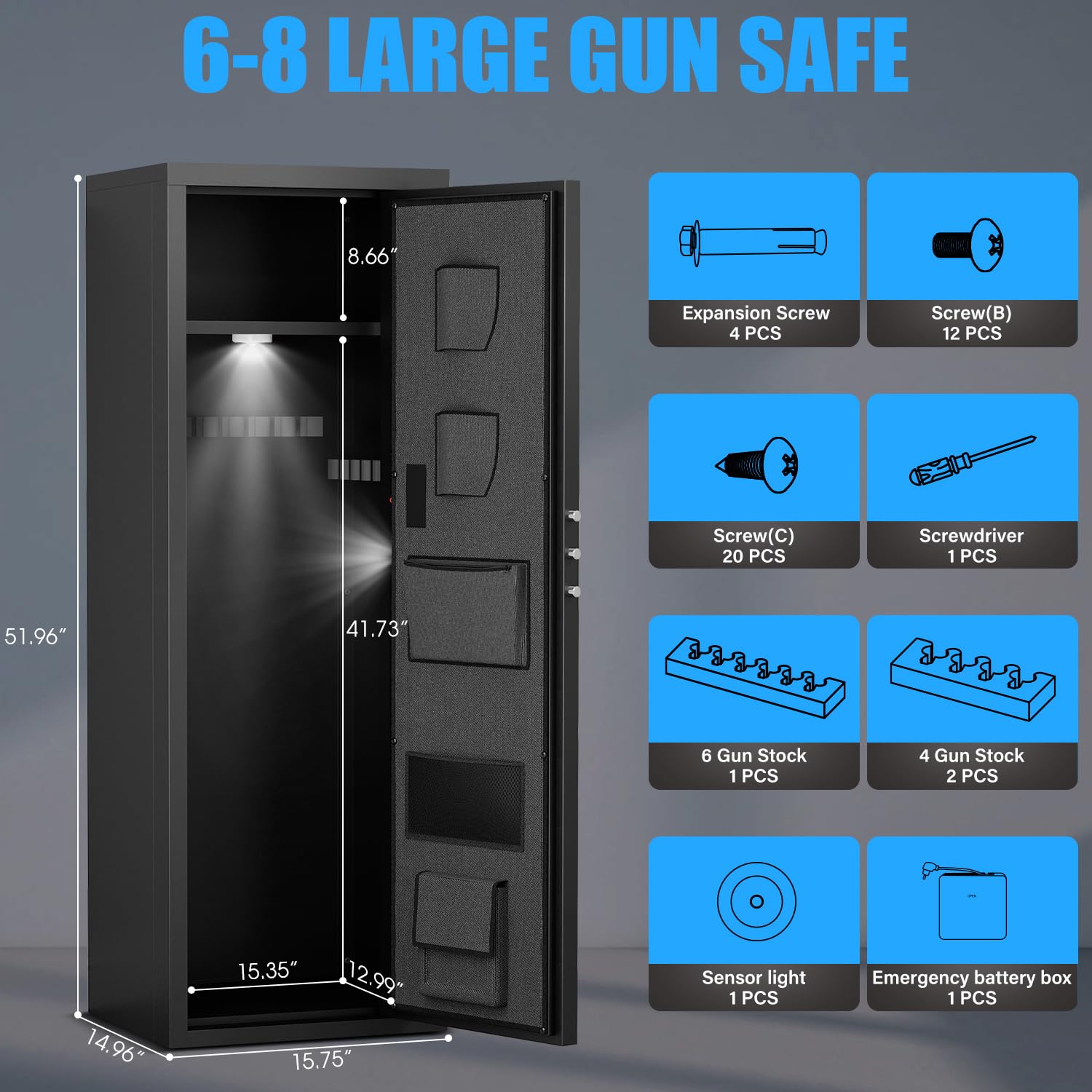 Snapklik.com : 7-8 Gun Rifle Safe, Large Unassembled Digital Gun Safes ...