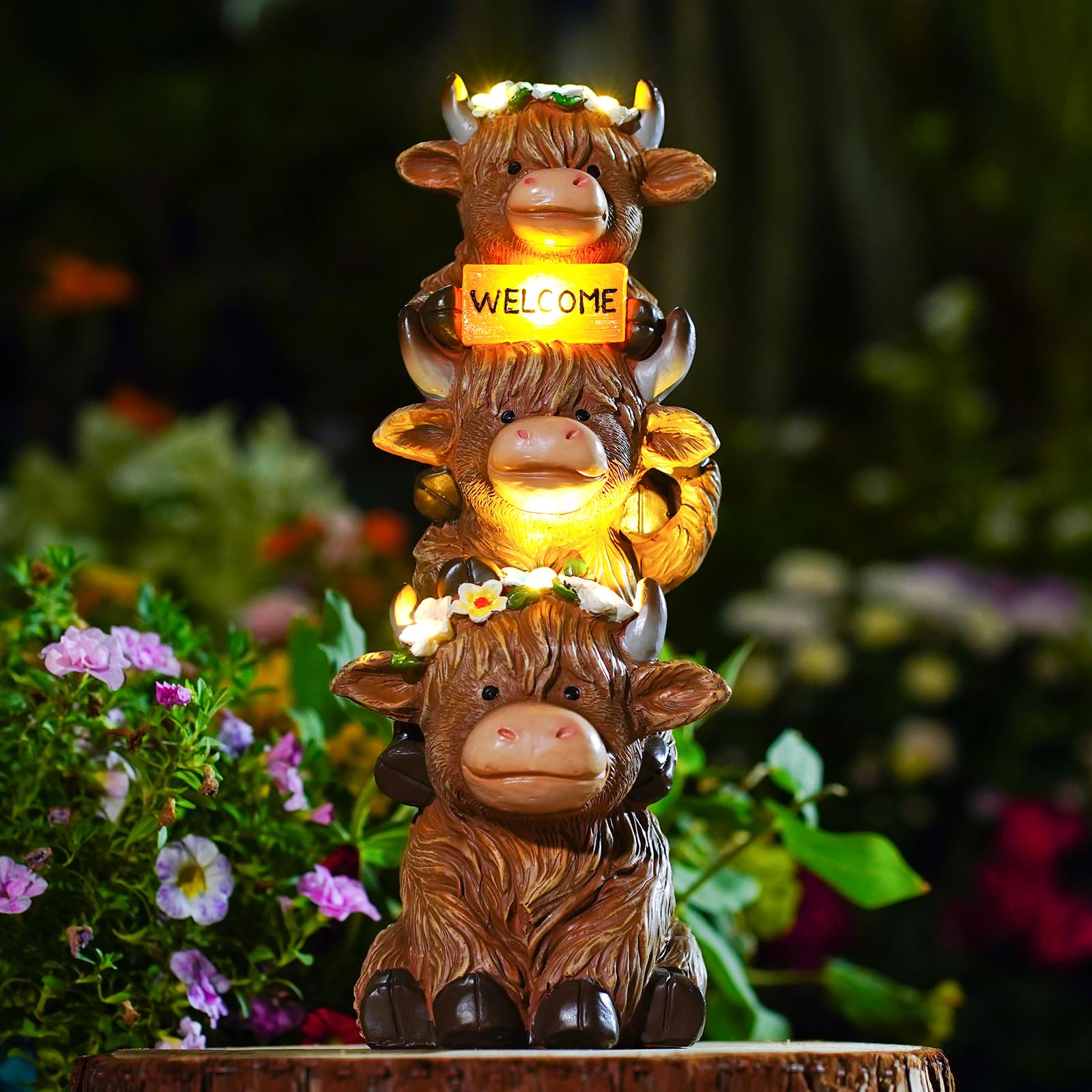 Amazon.com: Garden Highland Cow Statue Solar Outdoor Decor with Flower ...