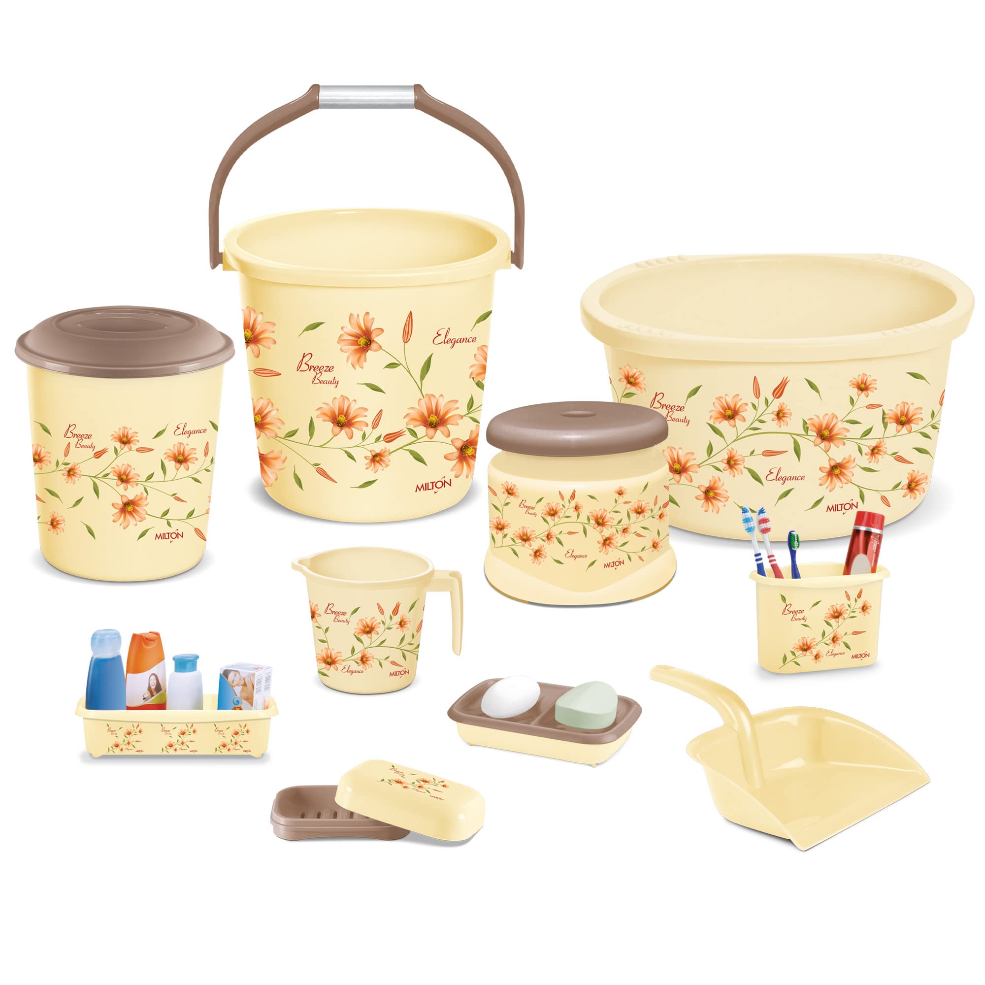 Milton Elegance Waste Paper Plastic Bath Set of 10 (Bucket, 18 Ltrs ...