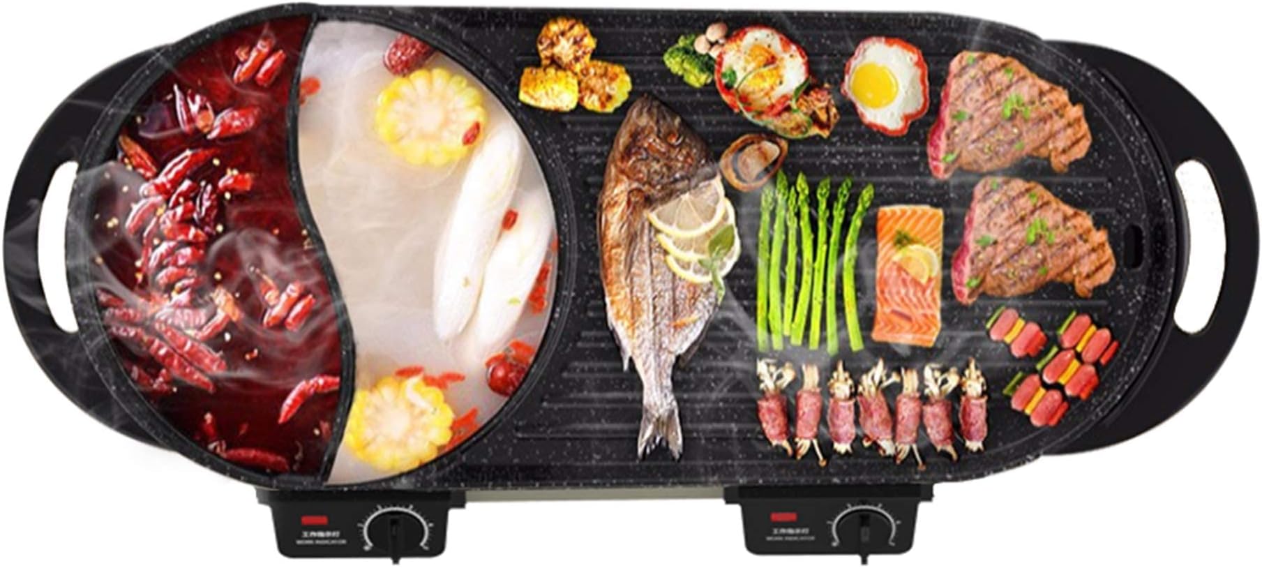 Amazon.com: VEVOR 2 in 1 Electric Grill and Hot Pot, 2200W BBQ Pan ...