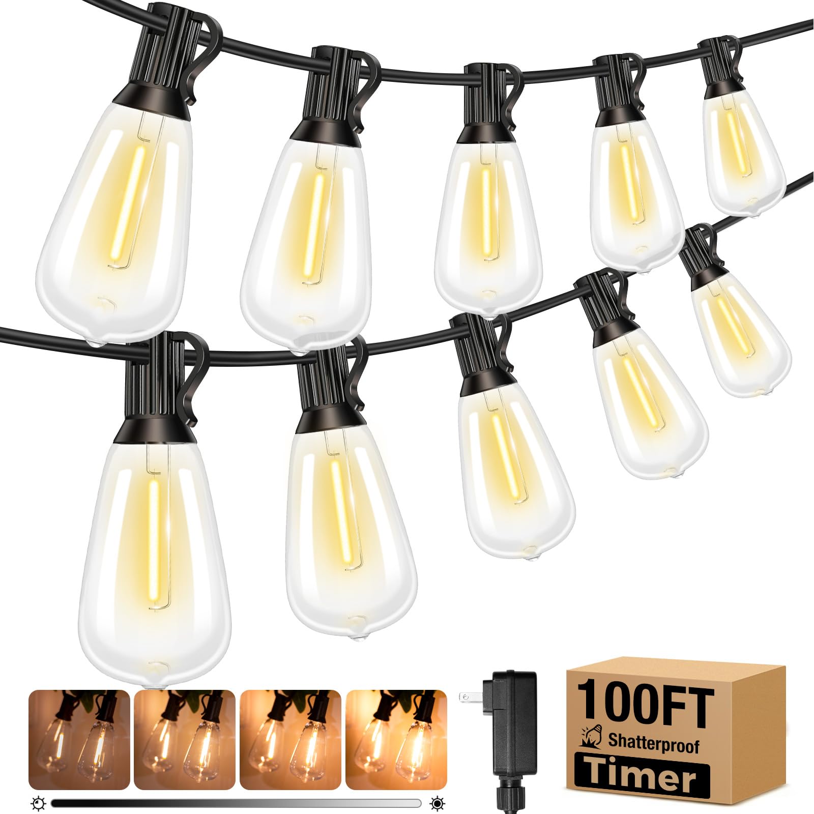 litogo 100 FT LED String Lights for Outside, Waterproof Outdoor Patio ...