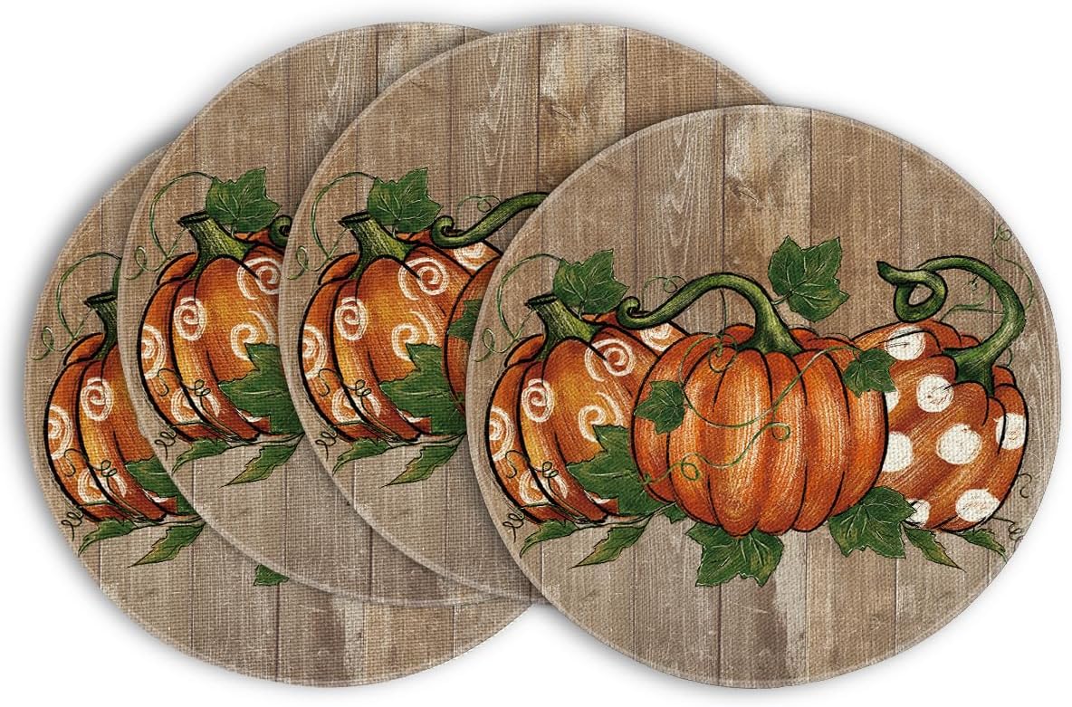 Amazon.com: Artoid Mode Wood Pumpkins Fall Round Placemats Set of 4,14 ...