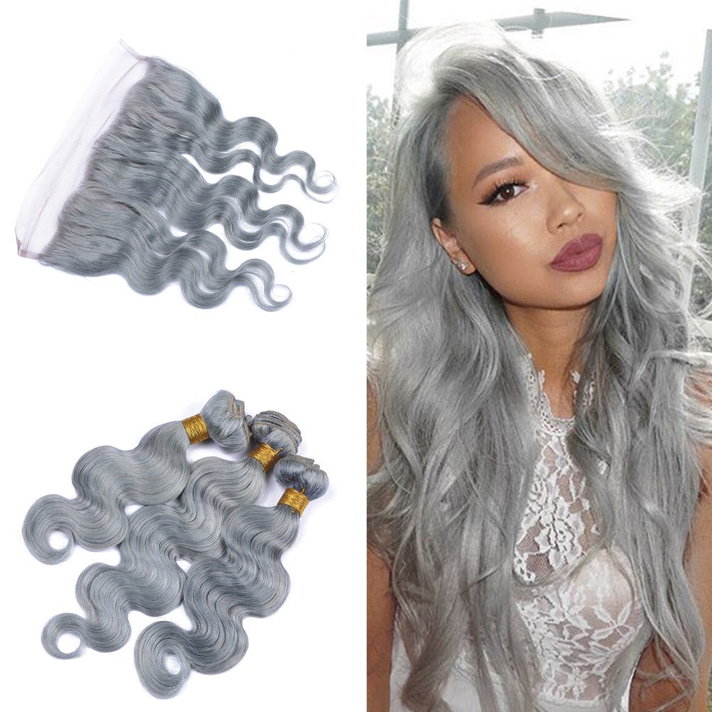 Amazon.com : Cloud Hair Pure Color Grey Body Wave Hair Weaves With Top ...