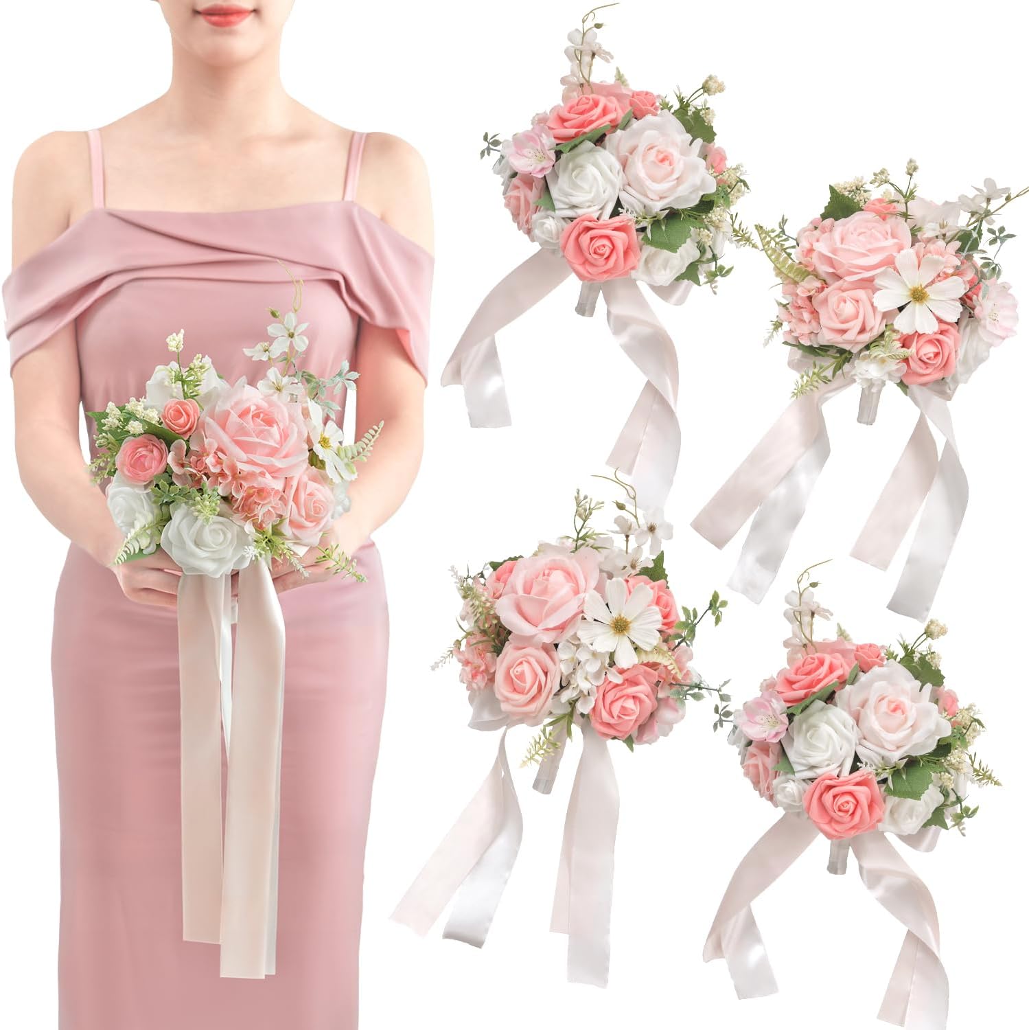 Amazon.com: TINGE TIME 7inch Wedding Bouquets for Bridesmaid ...