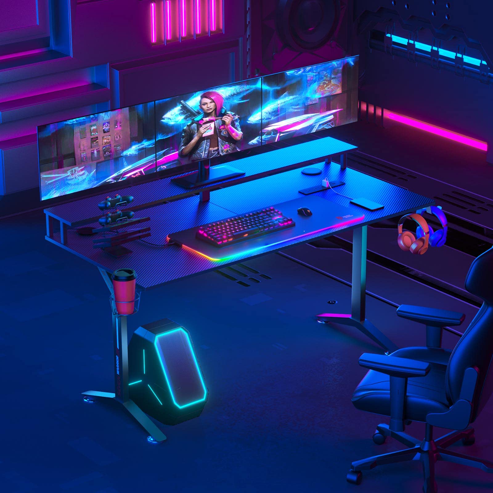 Seven Warrior Gaming Desk 55INCH with RGB Mouse Pad & Power Outlet ...