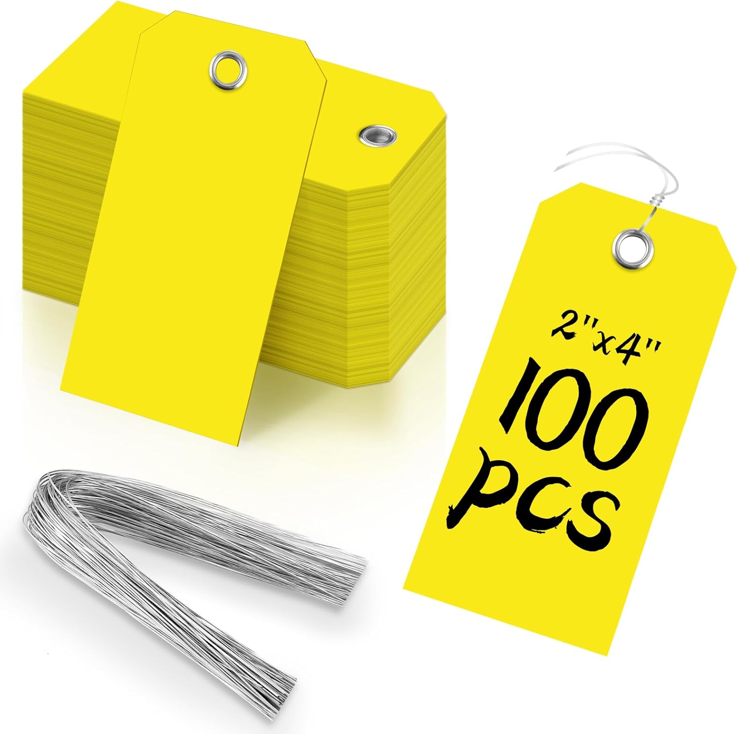 100 Yellow Plastic Shipping Tags - 2x4 inch Heavy Duty with Wires ...