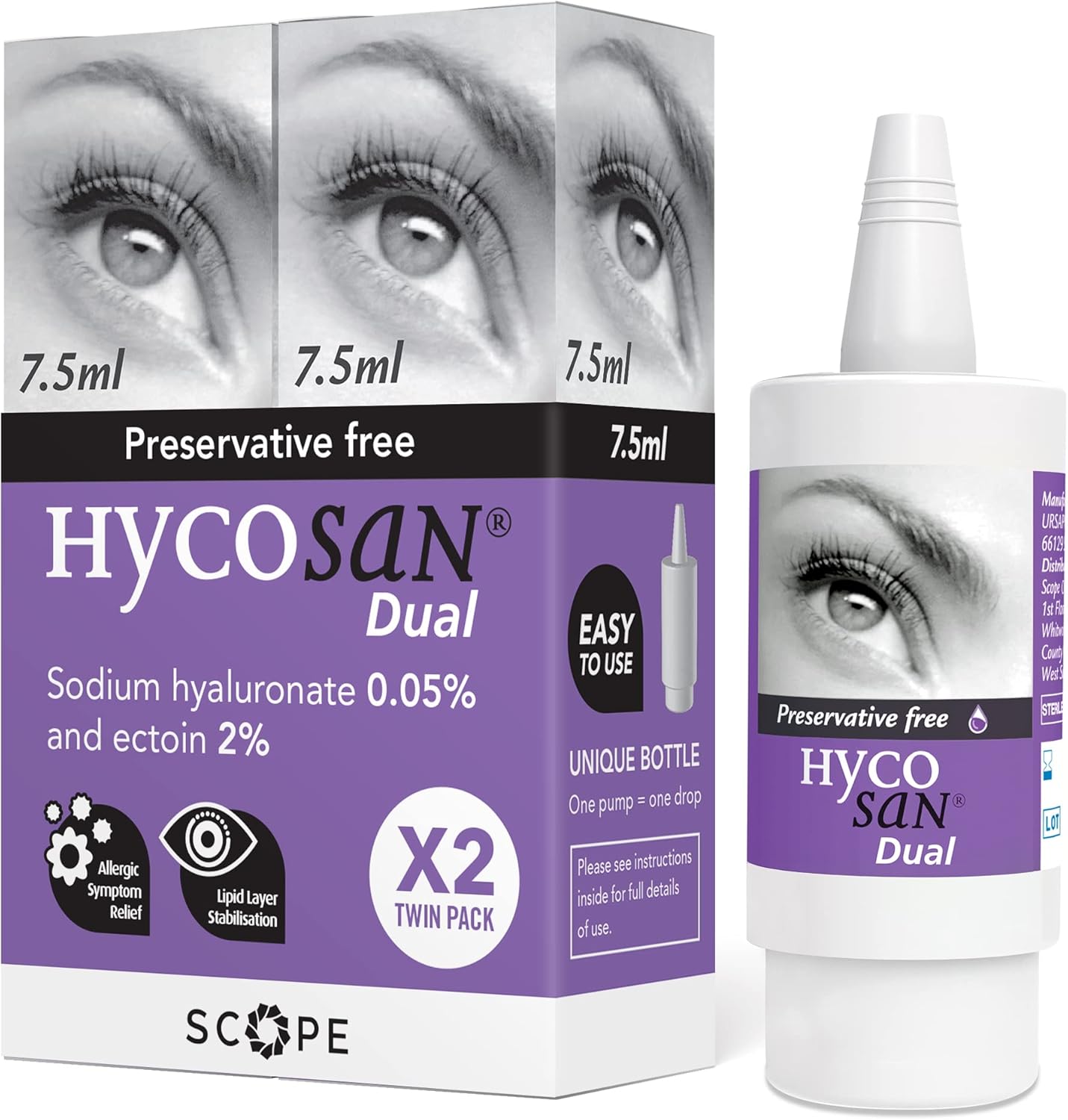 Hycosan Dual Twin Pack - Preservative Free Eyedrops - 0.05% Sodium ...