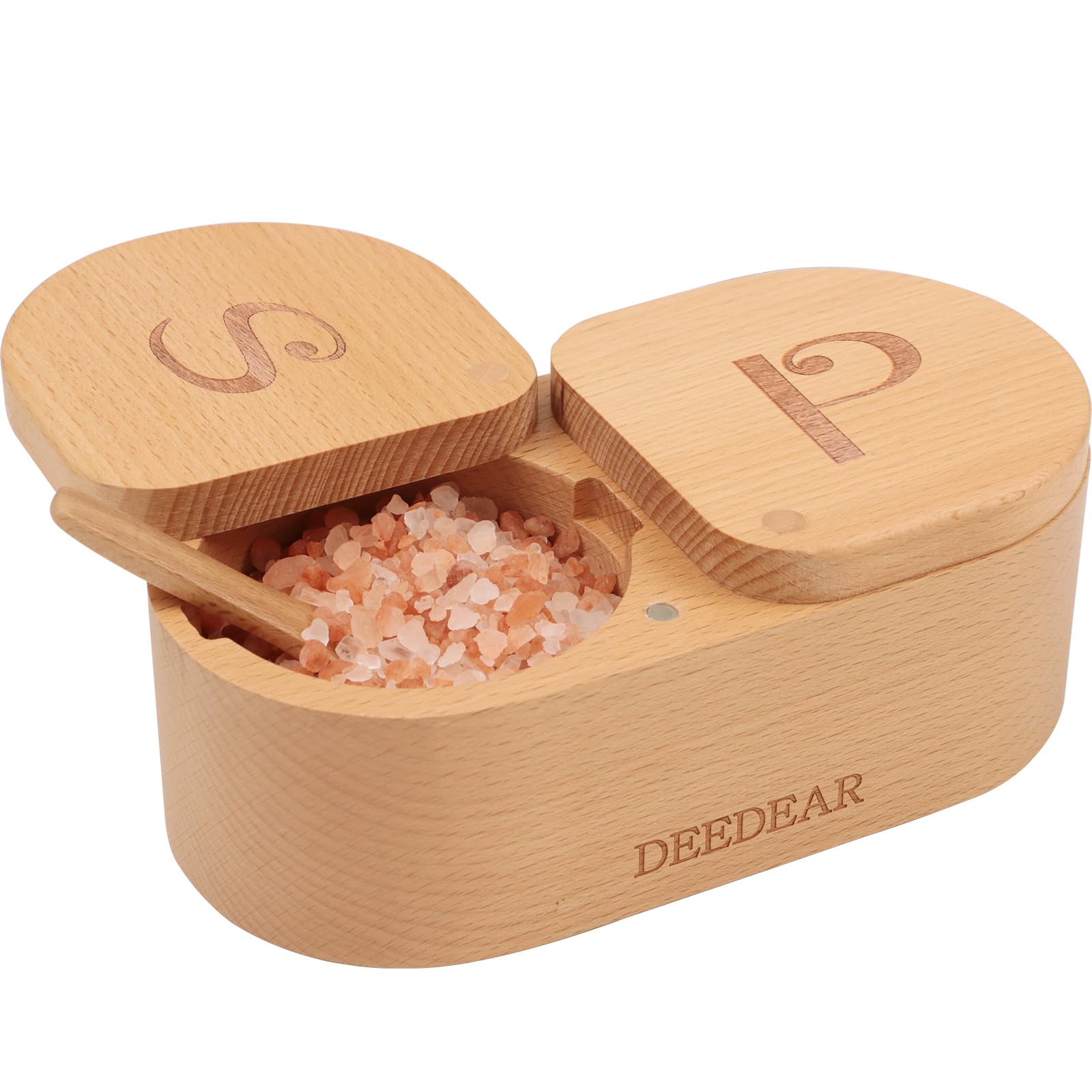 Wooden Salt Box Divided with Magnetic Swivel - 2-Compartment Wooden ...