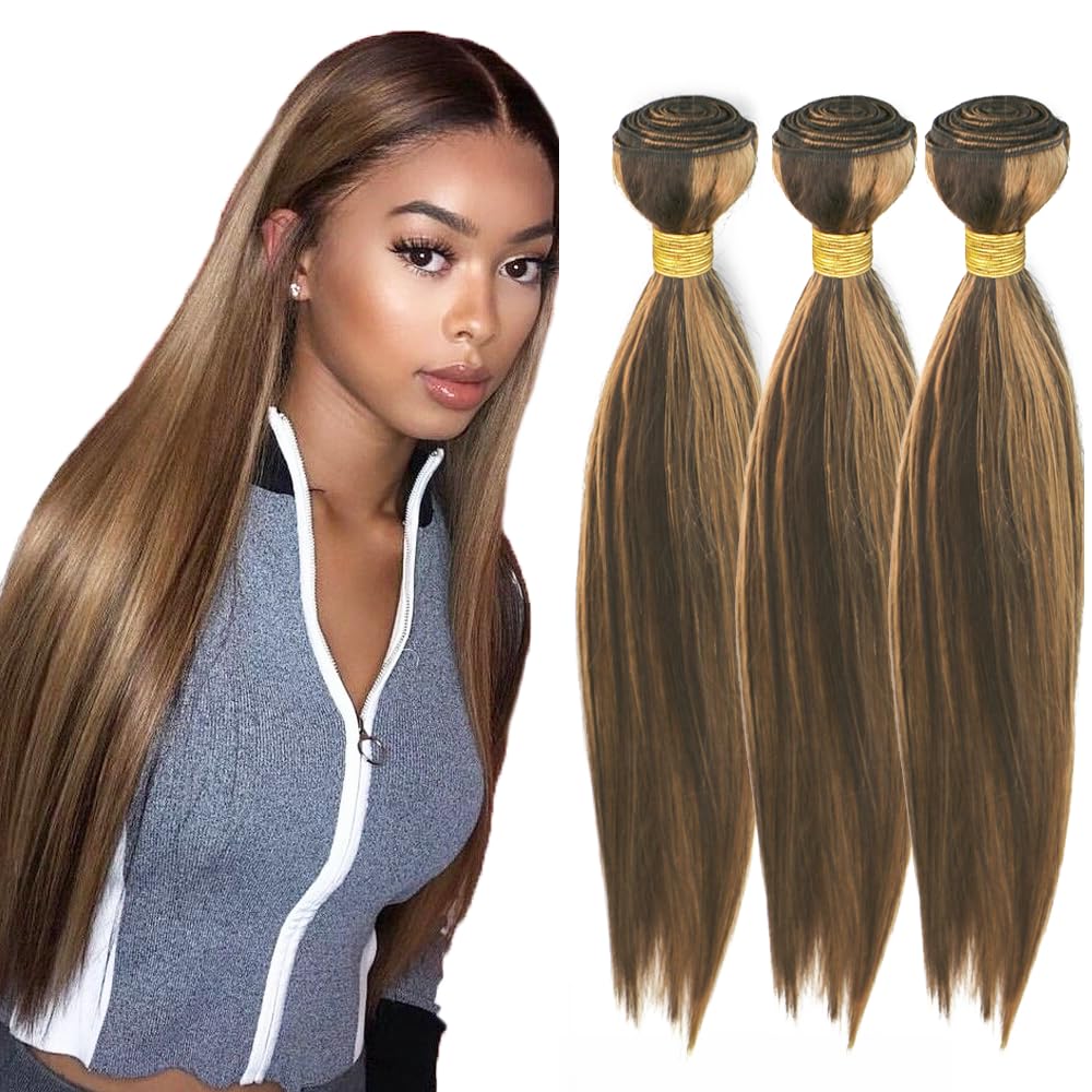 Amazon.com : Brown Human Hair Bundles Ombre Straight Bundles Human Hair ...