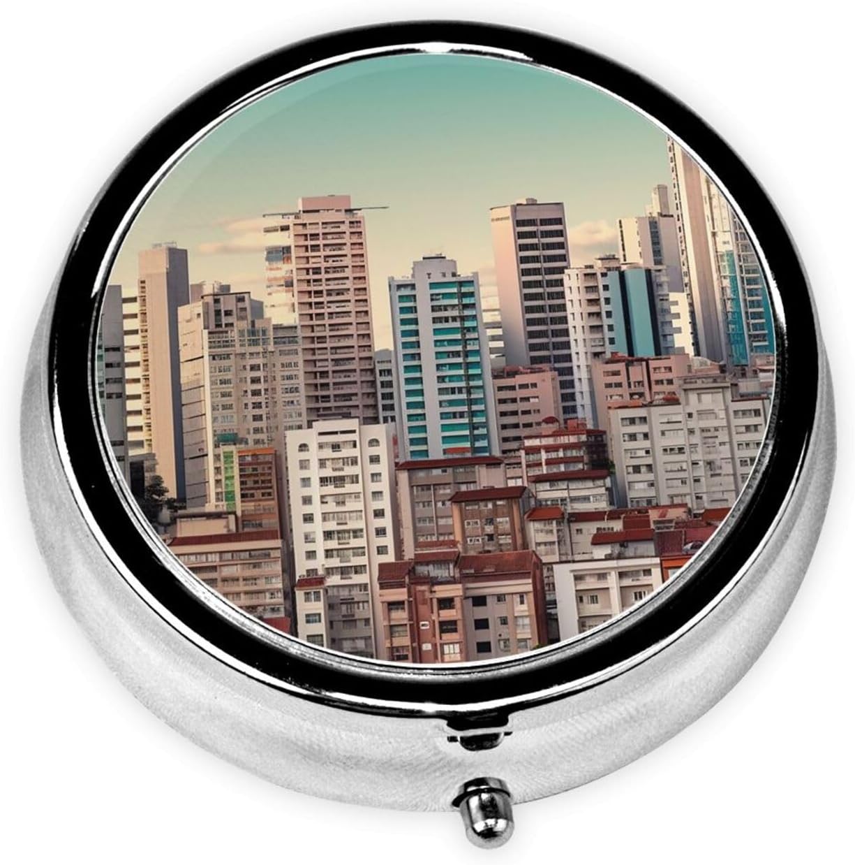 Amazon.com: Urban City Buildings Print Pill Box Round Metal Pill Case 3 ...