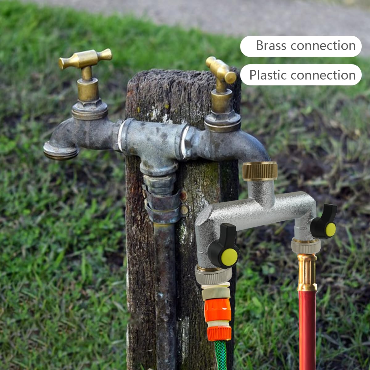 Brass Garden Hose Splitter 2 Way, 3/4 Garden Tap Splitter, Garden Tap ...