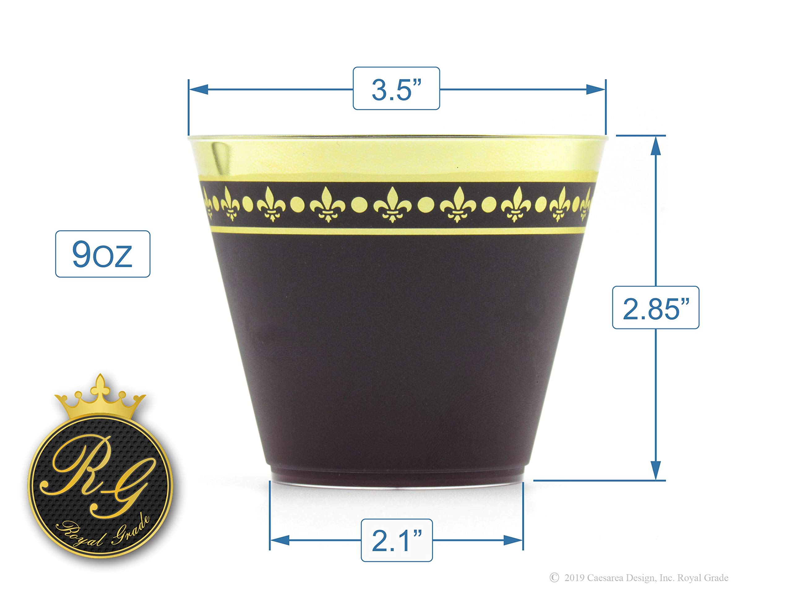 Buy Royal Grade 50 Gold Plastic Cups - 9 oz Gold Rimmed Fleur De Lis ...