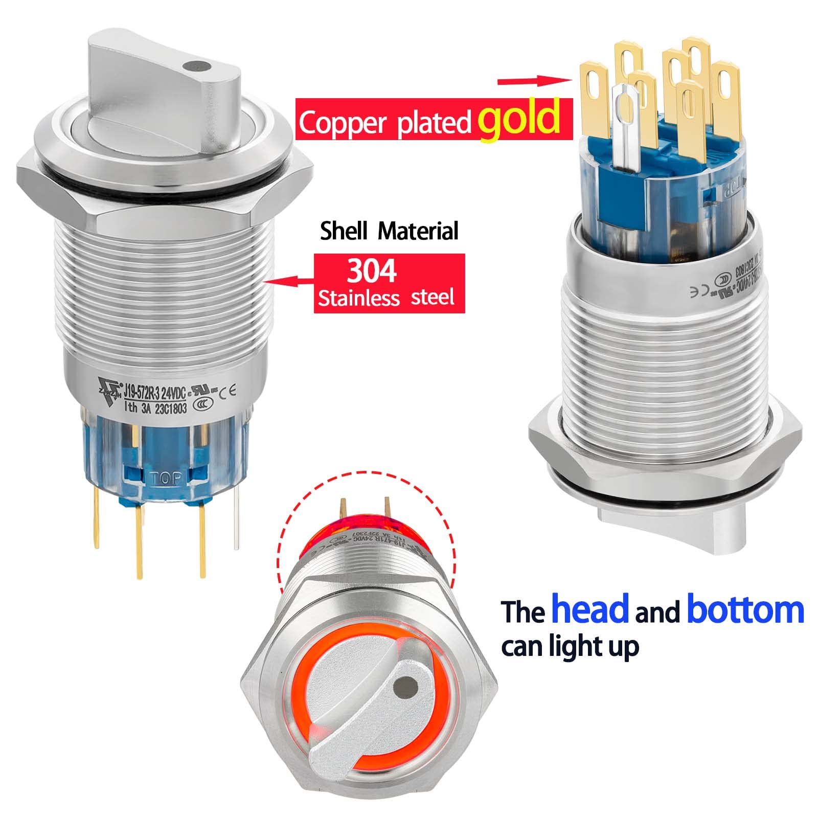 Snapklik.com : Rotary Switch 3 Position 12V-24VDC/AC 19mm 3/4" RED LED ...
