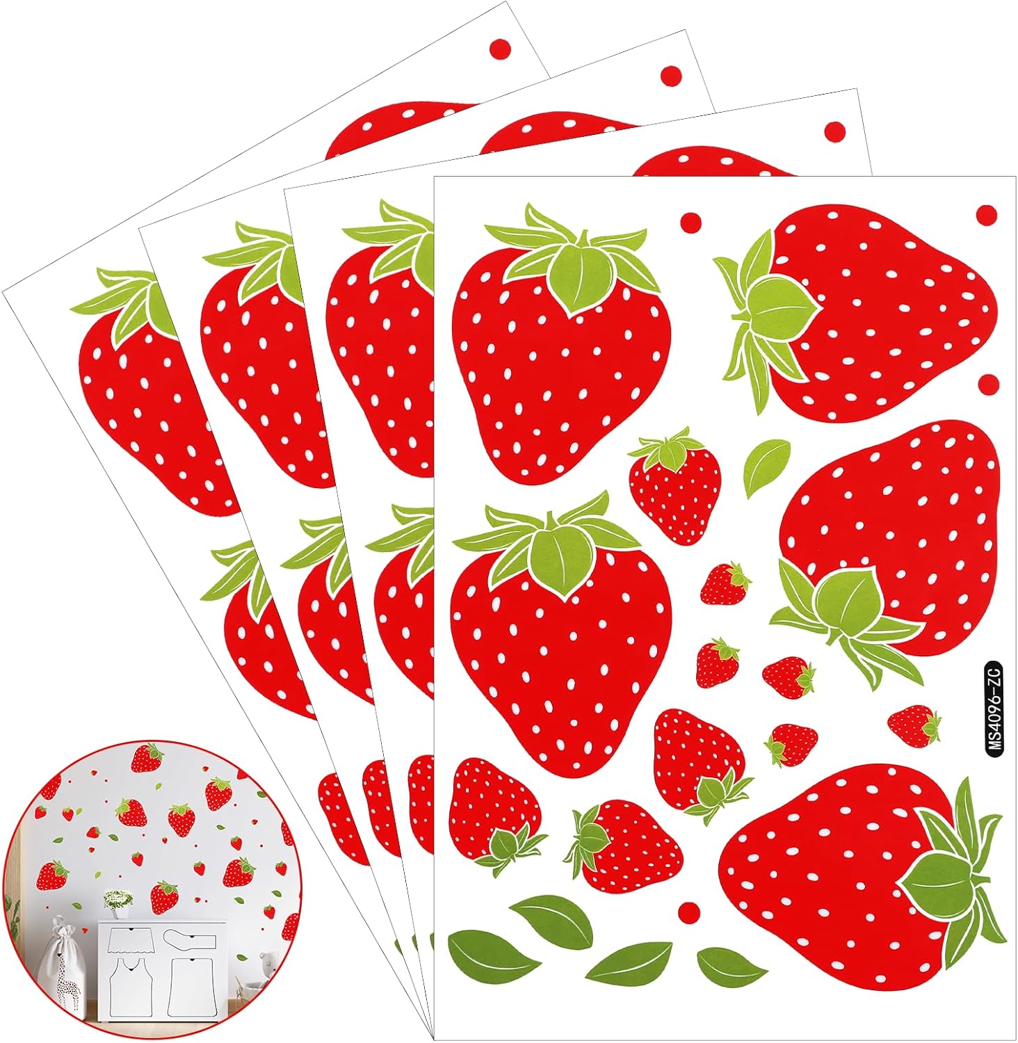 Amazon.com: Wanmu 92Pcs Strawberry Stickers Decor, Removable Cute Wall ...