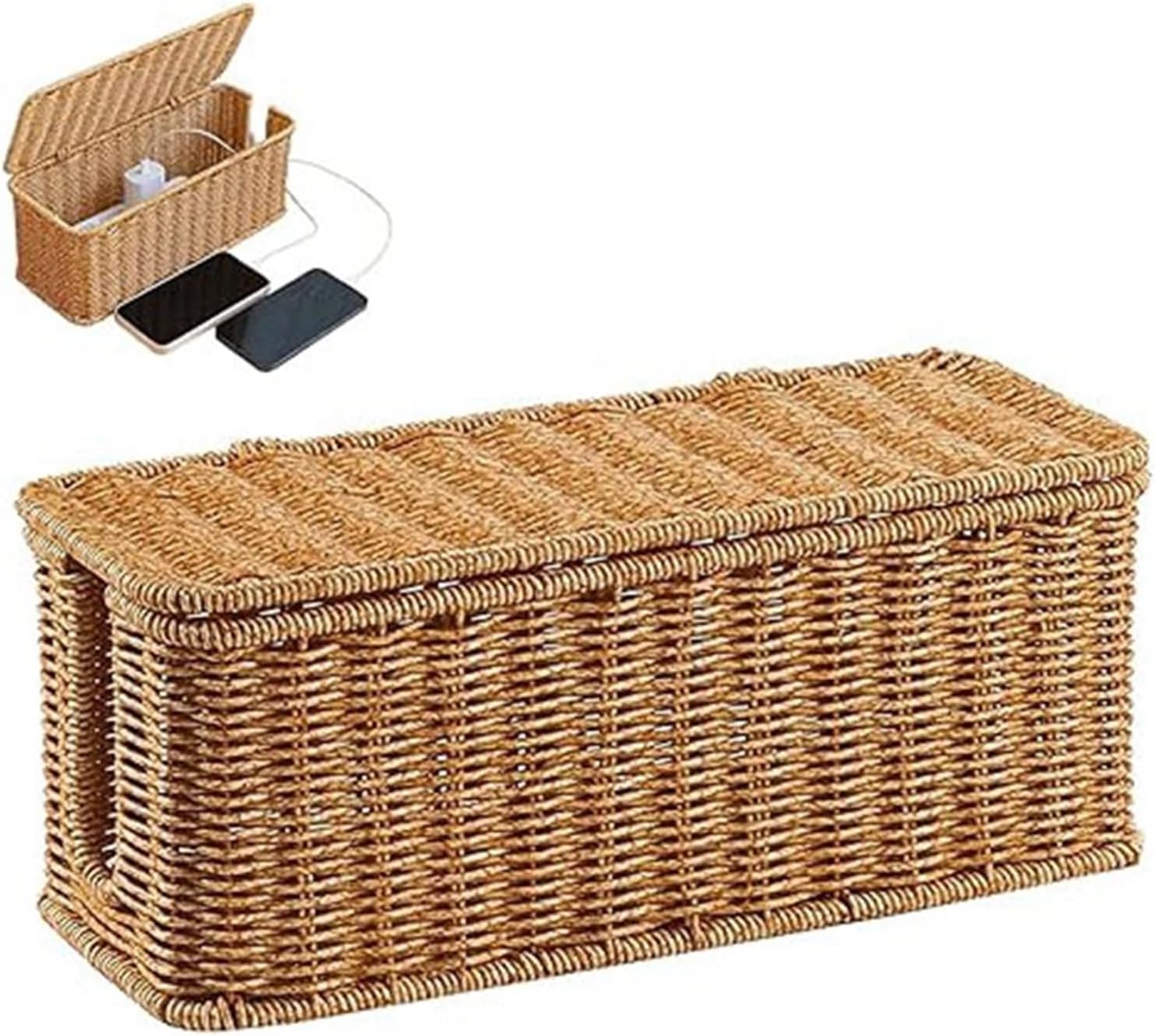 Amazon.com: Charging Station Basket, Rattan Cord Basket for Hiding ...