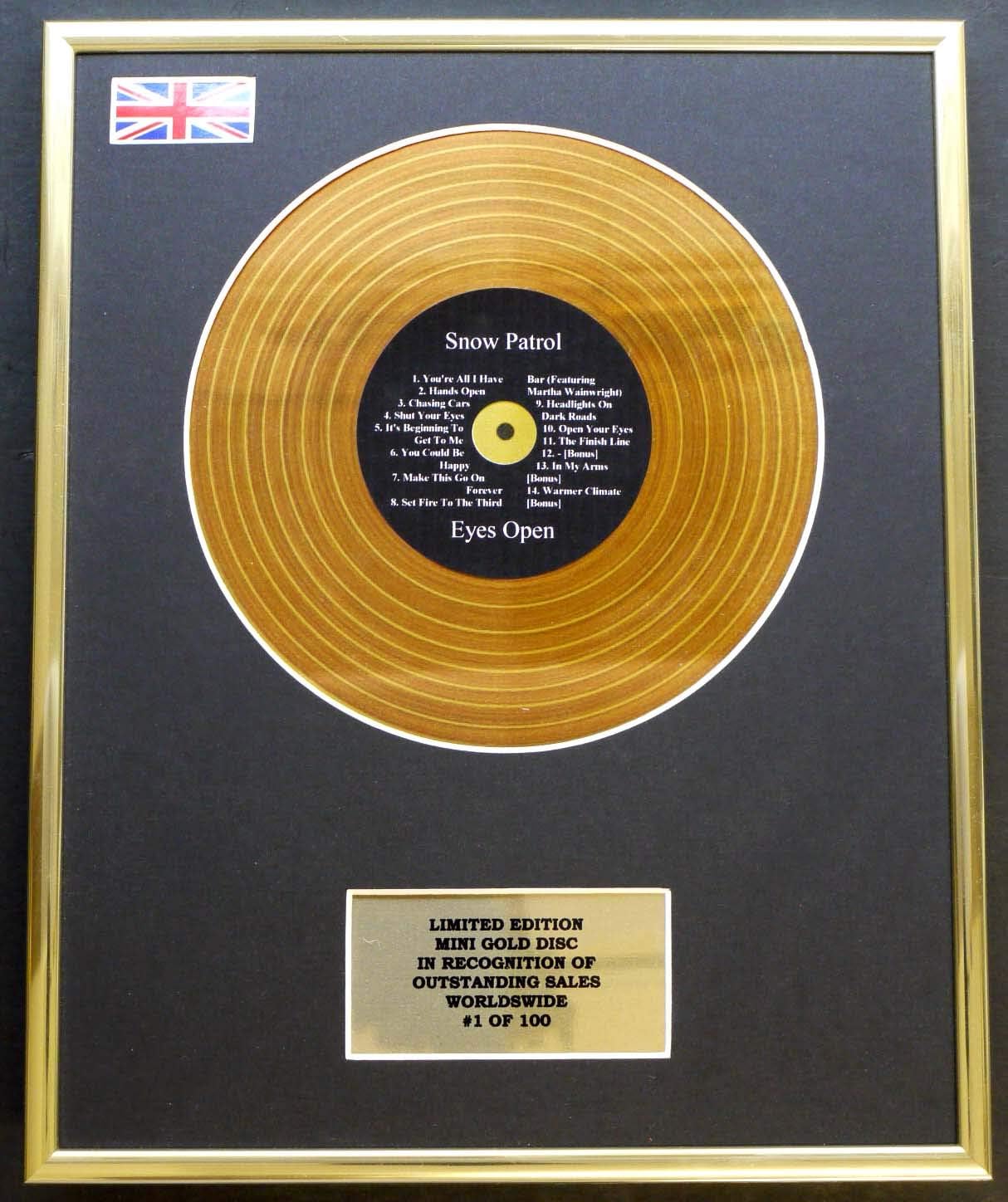 SNOW PATROL/MINI GOLD DISC DISPLAY/LIMITED EDITION/COA/ EYES OPEN ...