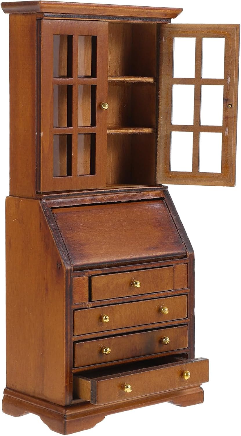 Amazon.com: Abaodam Dollhouse Wood Bookshelf Mini Wood Drawer Cabinet ...