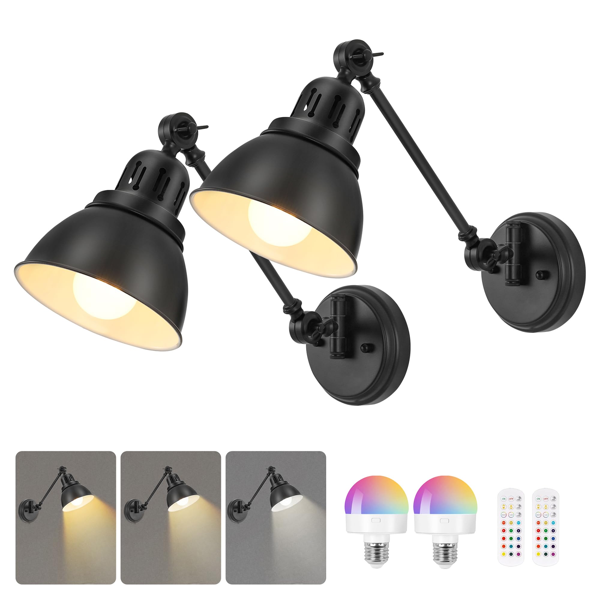 GOODATE Battery Operated Wall Sconces Set of Two, Black Vintage ...