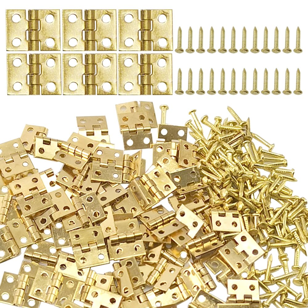Ruidee 50 Pcs Mini Brass Hinges Miniature Furniture Cabinet Hinges for ...